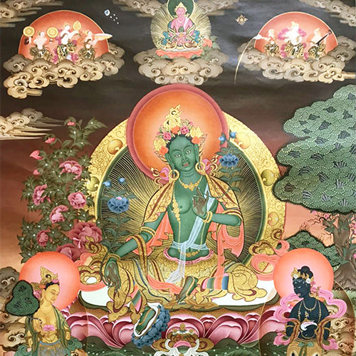Green Tara Thangkas - Himalayan Leopard